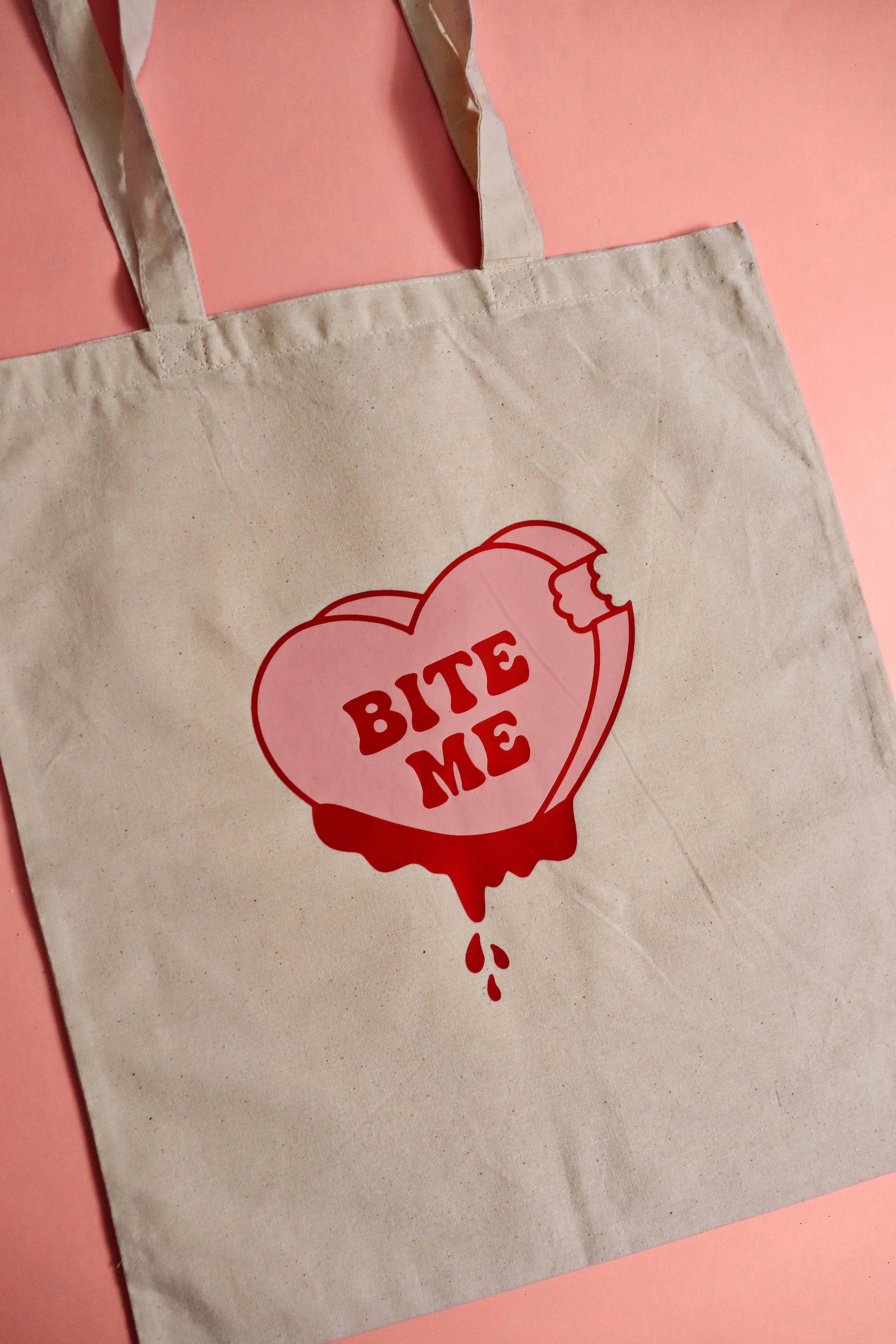 Bite Me Candy Heart | Natural Cotton Tote Bag | Haus of Misfit
